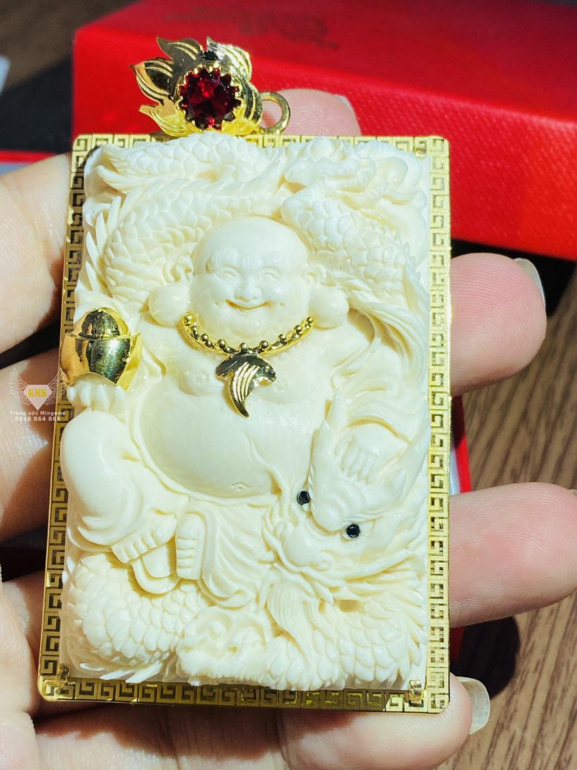 Mặt di lặc vàng 18k bạch ngọc sắc nét hoan hỉ giá tốt HCM